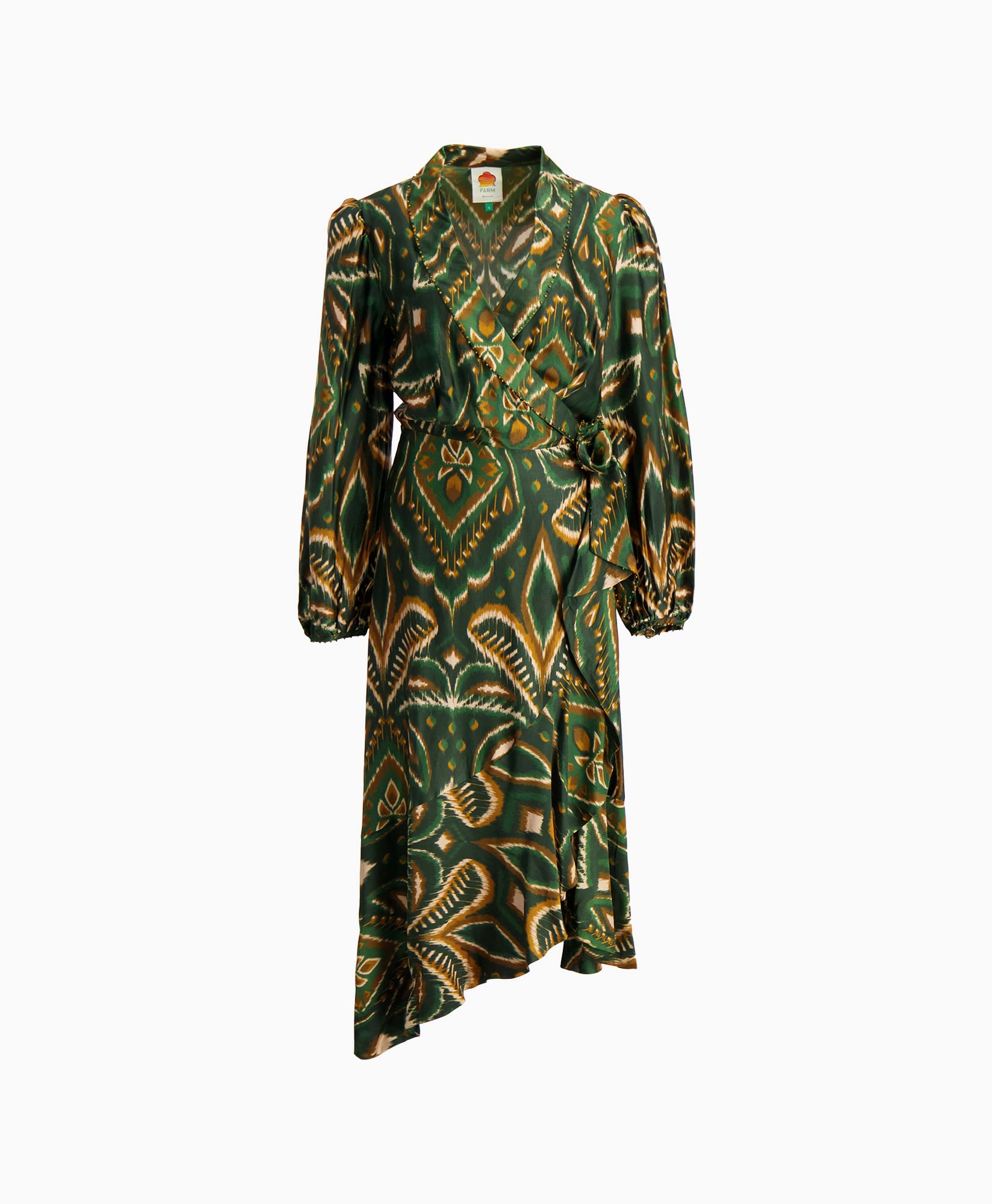 Farm Rio Midi Jurk Pineapple Ikat Green Long Sleeve Midi Groen