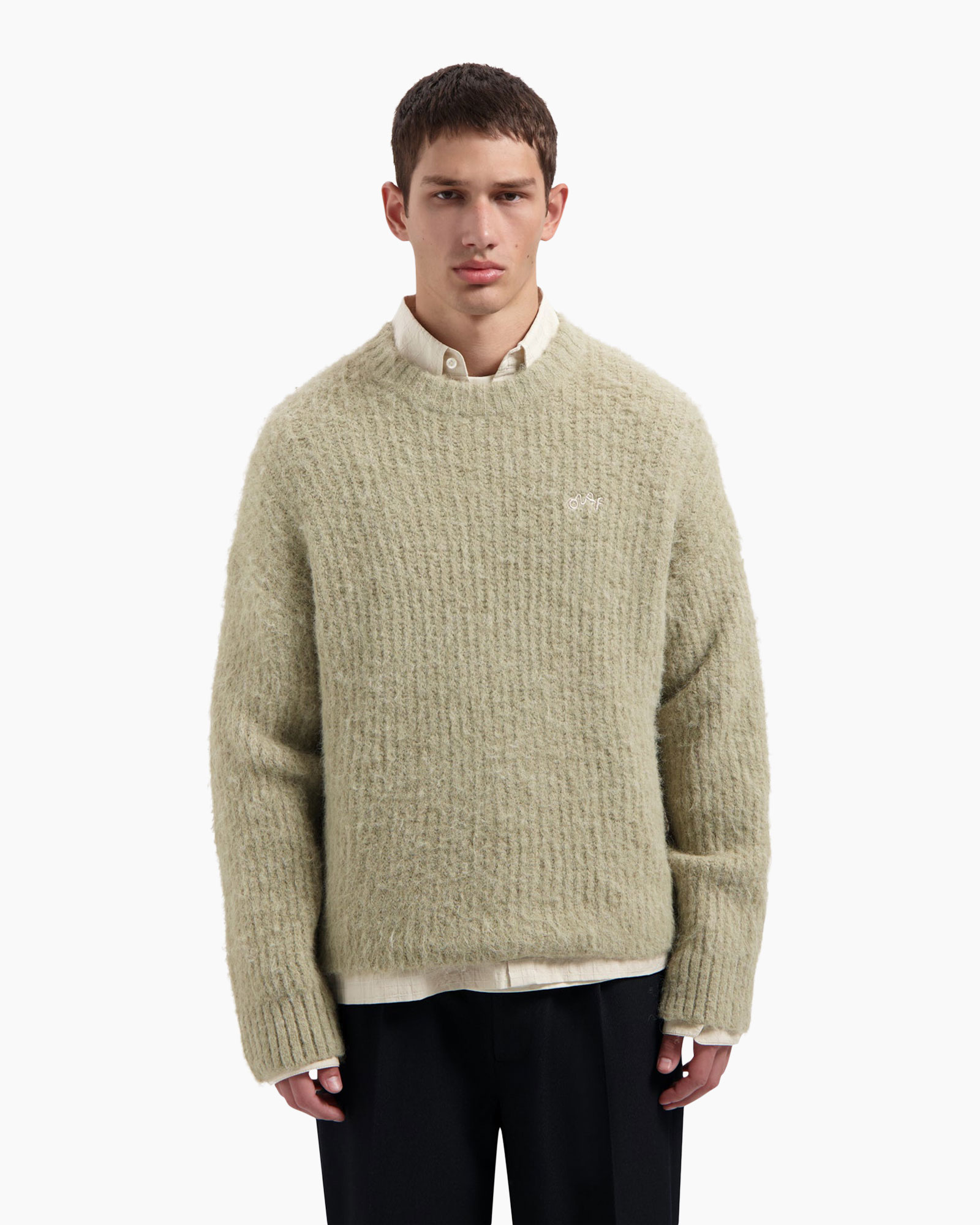 Olaf Hussein Pullover Hairy Knitted Crew Beige