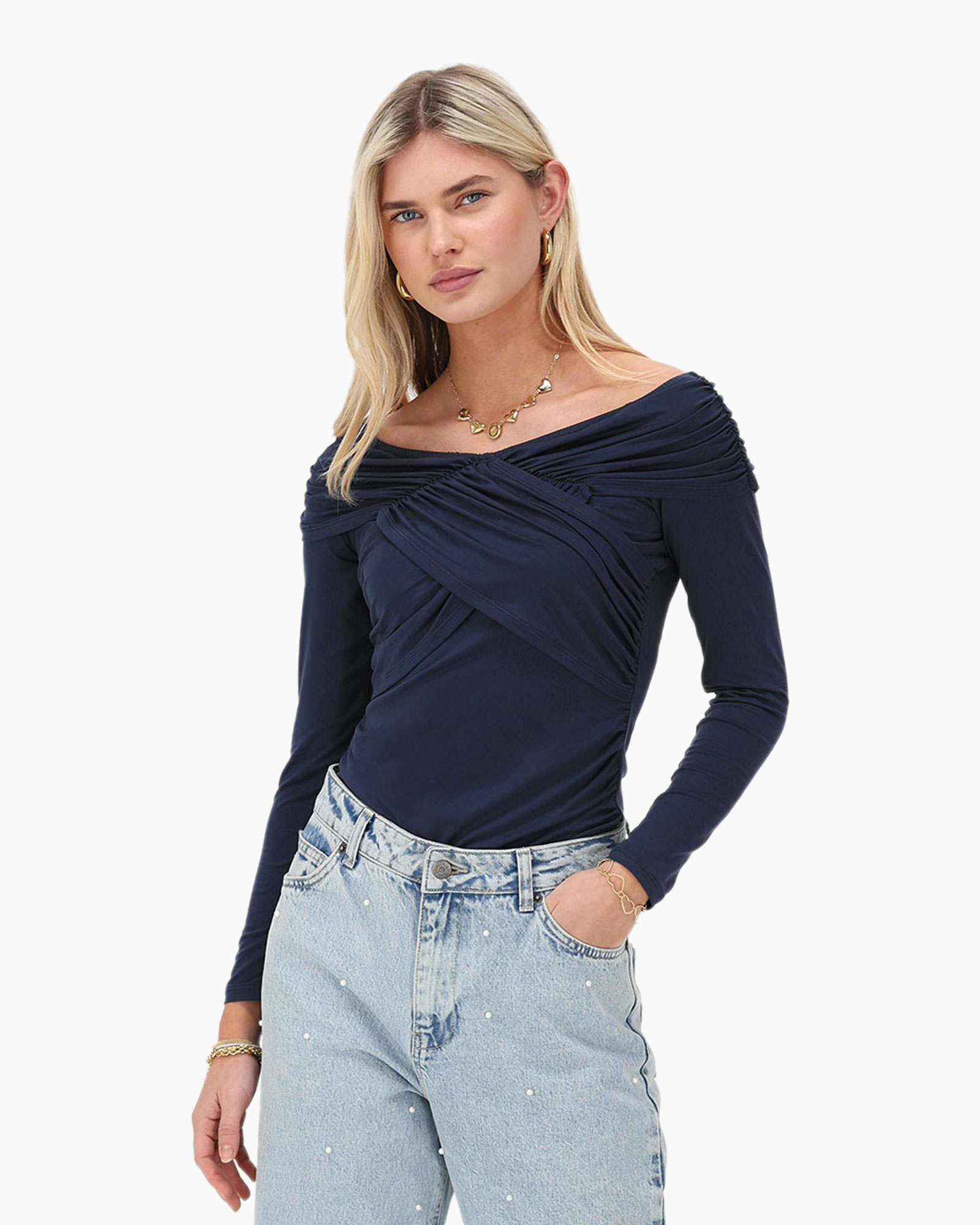 My Jewellery Top Cross Over Top Off Shoulder Blauw